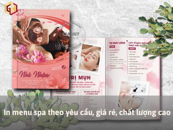 In menu spa đẹp, giá rẻ, chất lượng cao, in test mẫu miễn phí