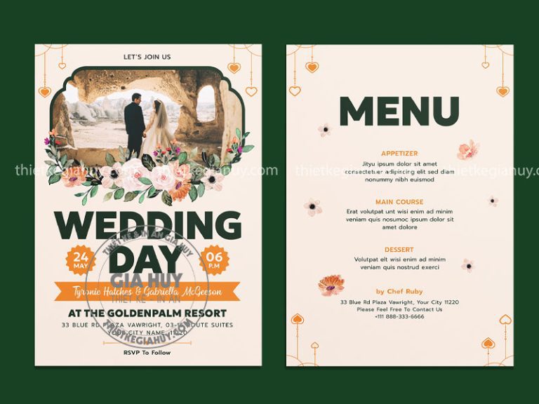 Mẫu thiết kế in menu để bàn tiệc cưới sang trọng & tinh tế