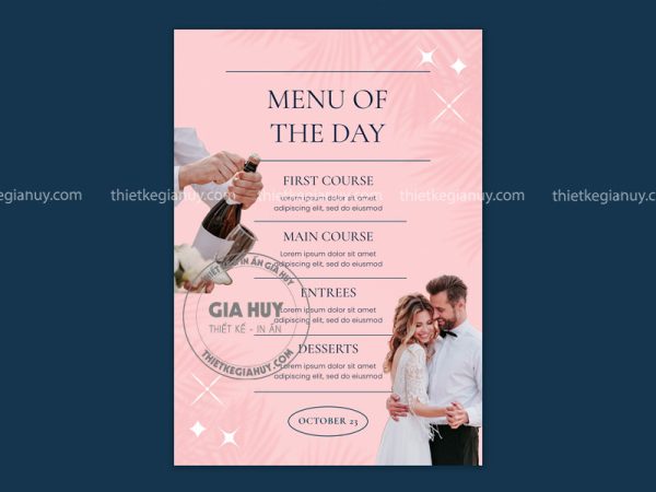 Mẫu thiết kế in menu để bàn tiệc cưới sang trọng & tinh tế