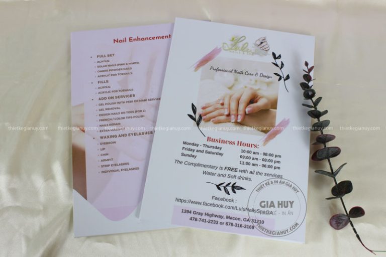 In menu nails giá tốt, chất lượng cao, có nhận số lượng ít